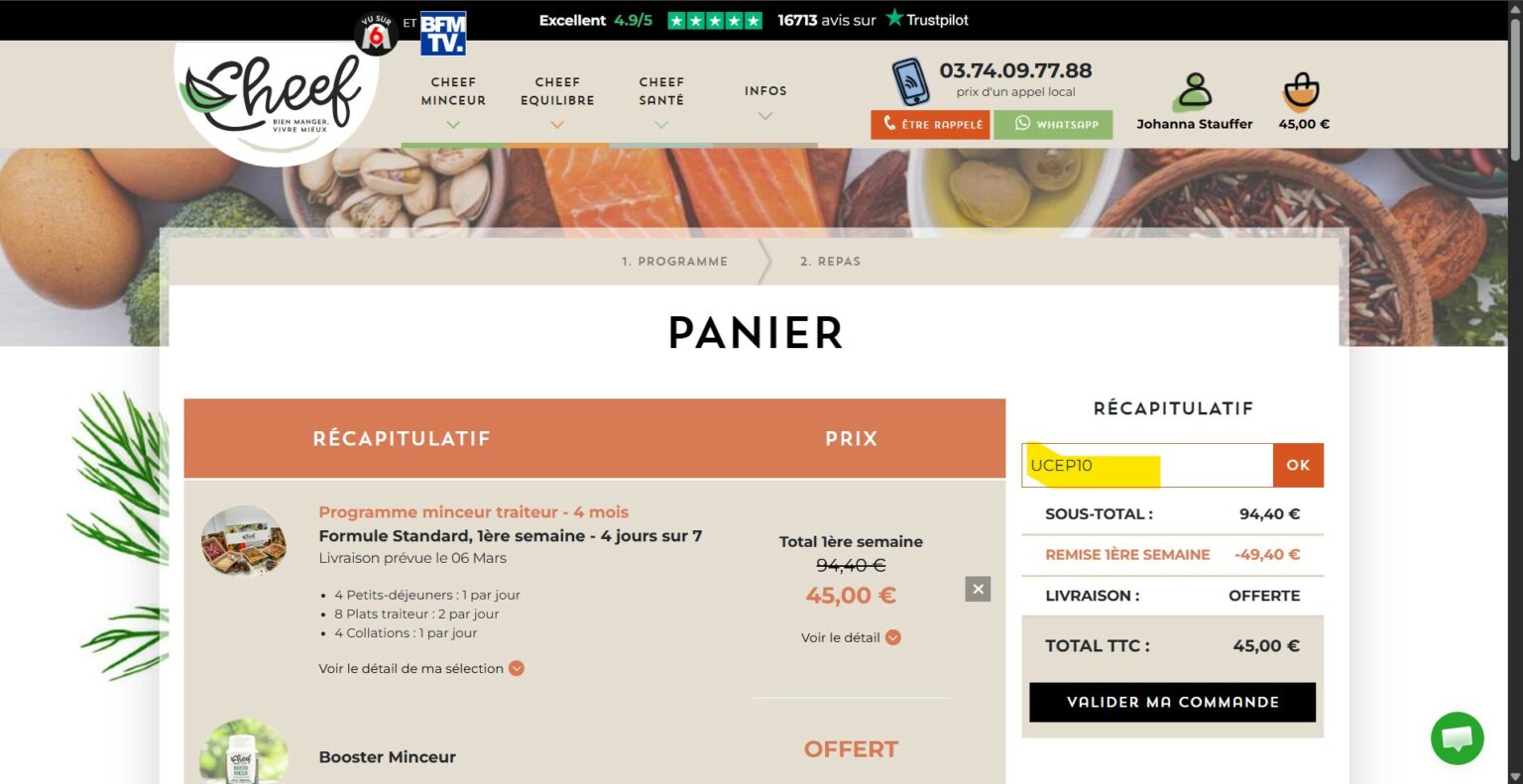 Mon code promo Cheef : UCEP10 pour -10€